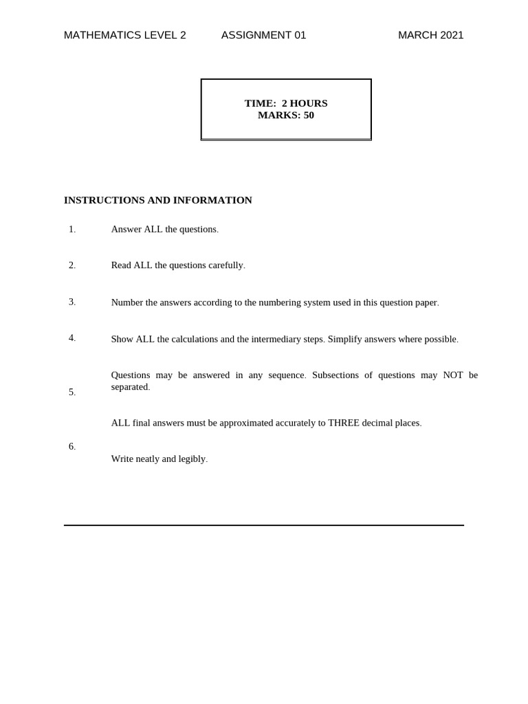 A1 Mathematics Assignment 1-L2 - 1 | PDF | Numbers | Exponentiation