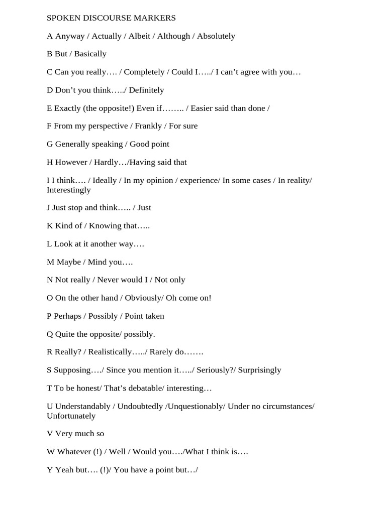 Essential Spoken Discourse Markers | PDF