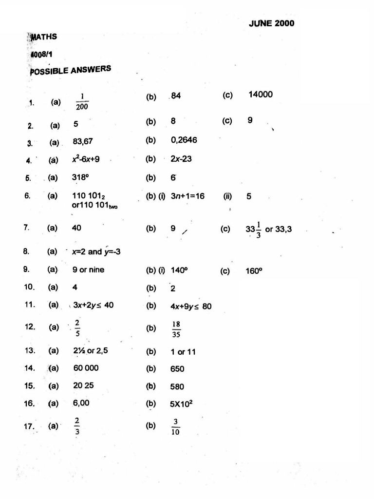 O-Levels Mathematics 2000 Answers | PDF | Graph Theory | Mathematical ...
