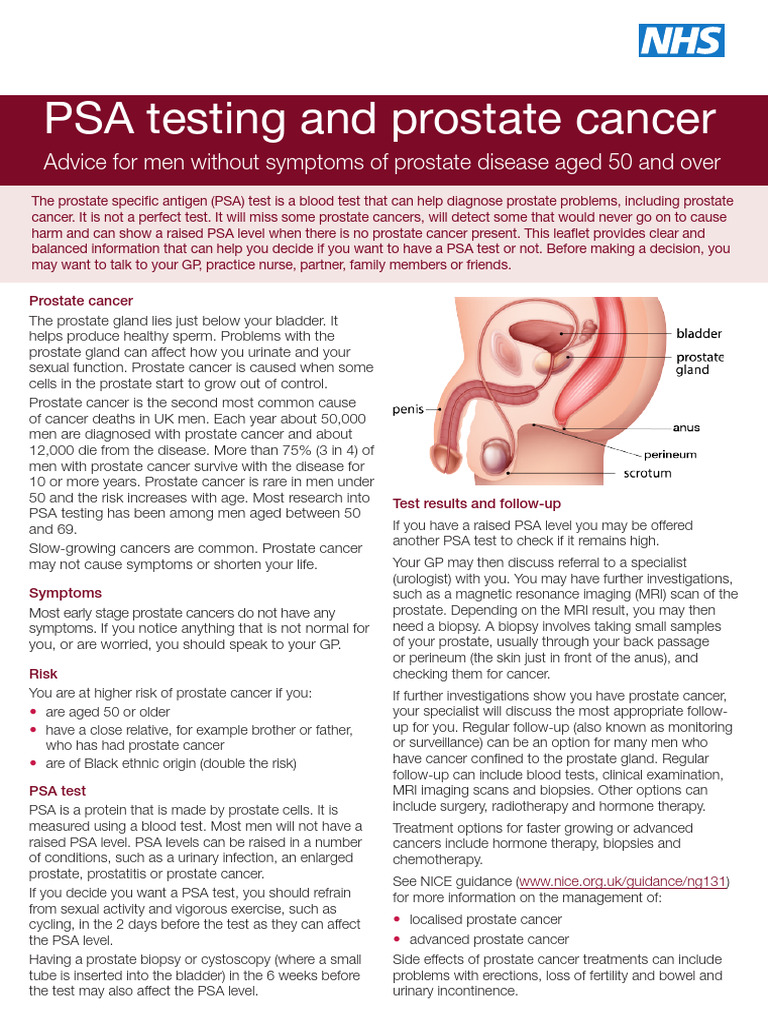 PSA Patient Information Leaflet | PDF | Prostate Specific Antigen | Prostate