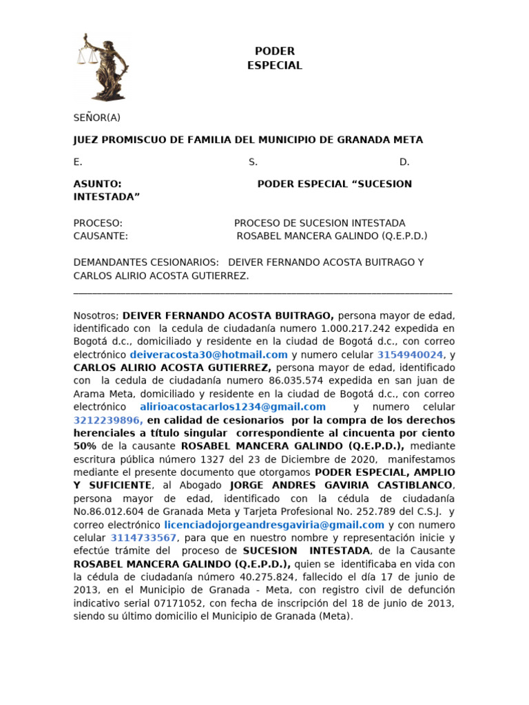 Poder Especial Sucesion Carlos Costa | PDF | Justicia | Crimen y violencia