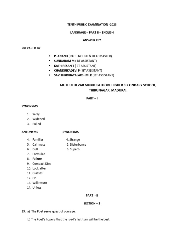 Tenth Exam 2023 English Answer Key | PDF | Nutrition | Diet & Nutrition