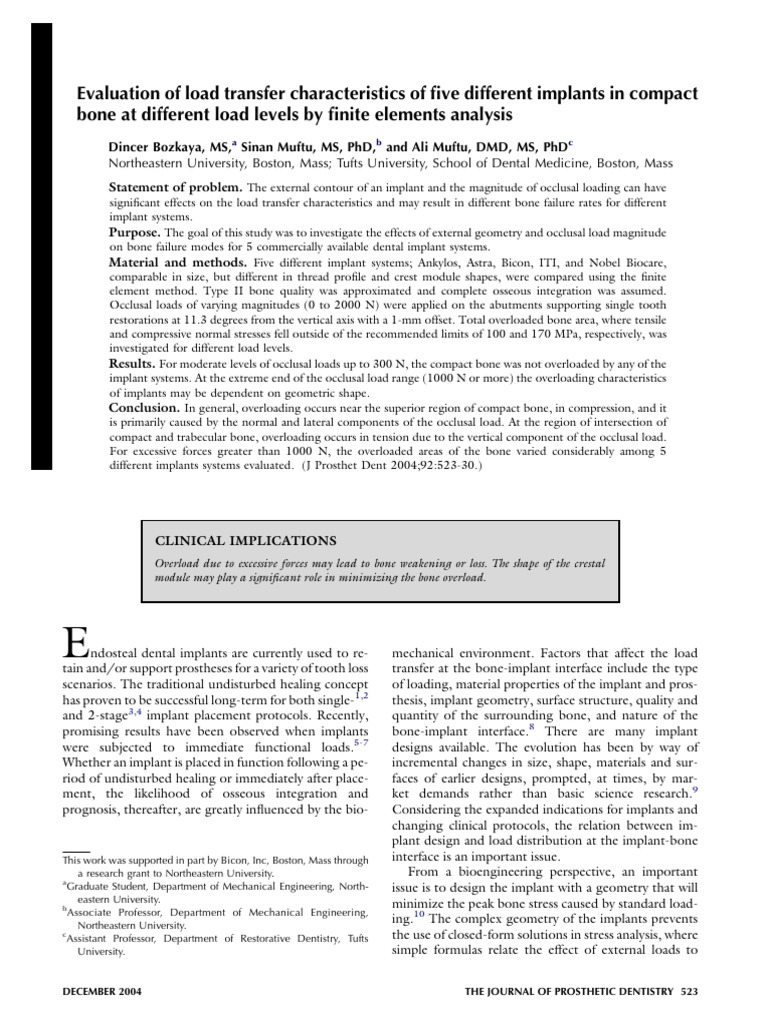 Evaluation of Load Transfer Characteristics of Five Different Implants ...