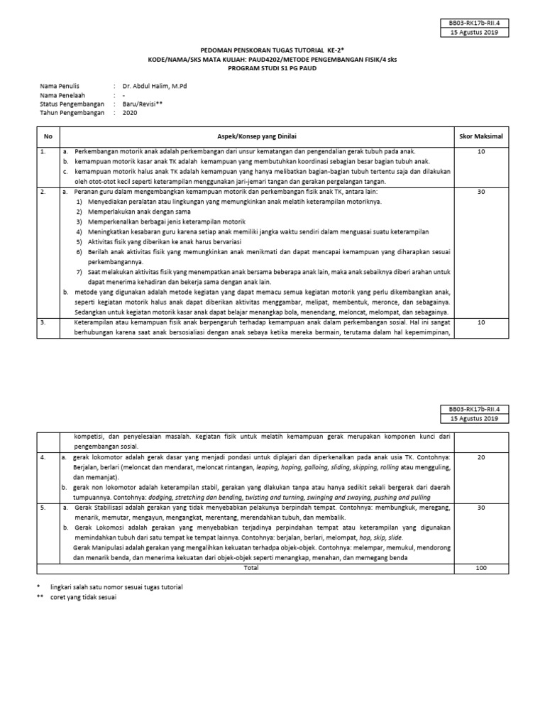 Pedoman Penskoran Tugas Tutorial 2 | PDF