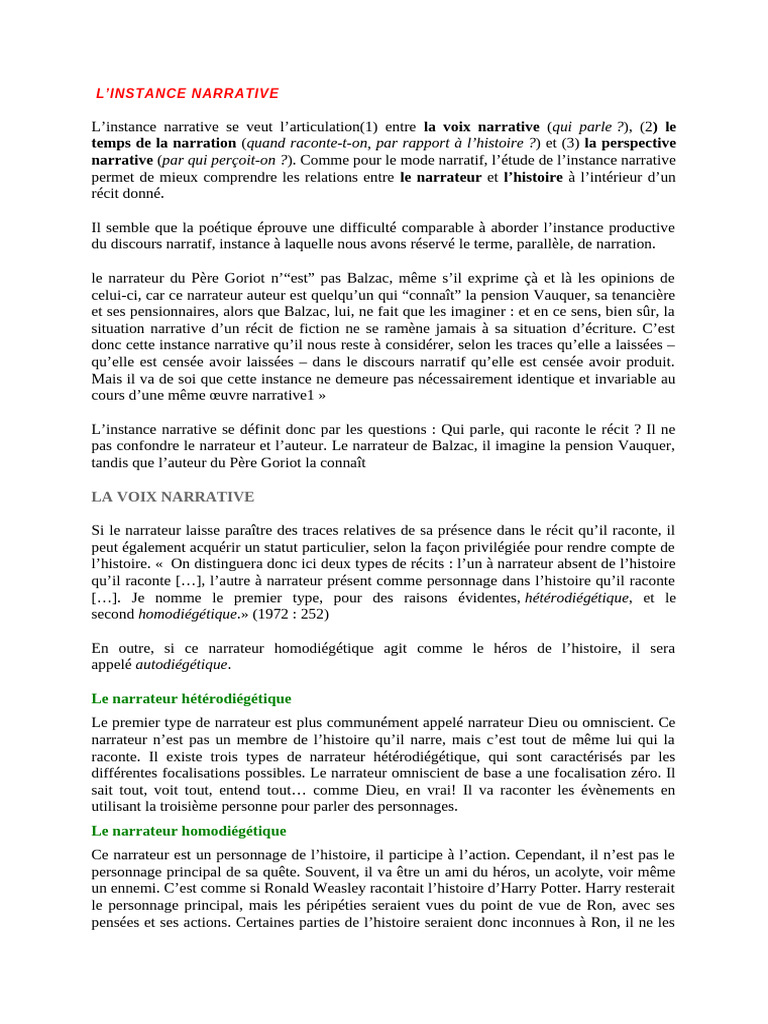 Instance narrative et types de narrateurs | PDF