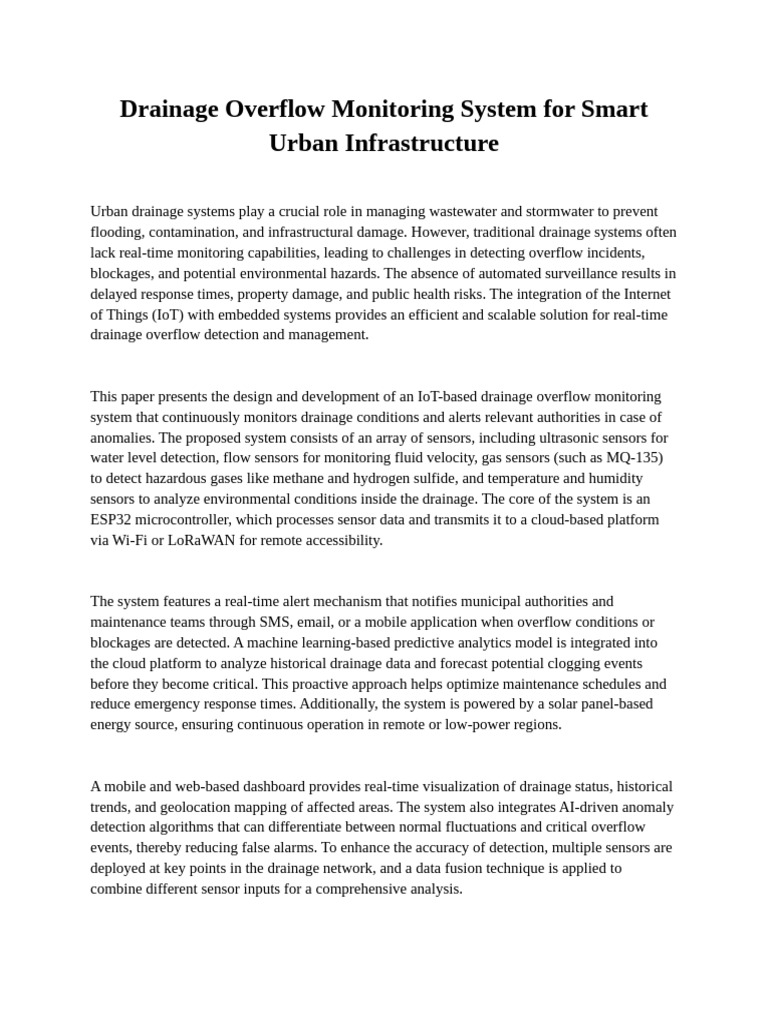 Drainage Overflow Monitoring System for Smart Urban Infrastructure ...