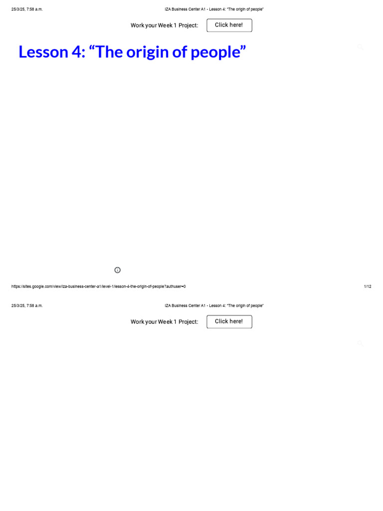 IZA Business Center A1 - Lesson 4 - "The Origin of People" | PDF