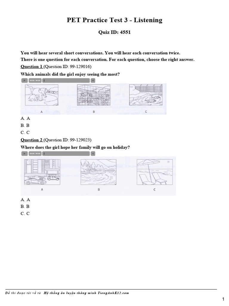 Quiz - 4551 - Pet Practice Test 3 - Listening | PDF