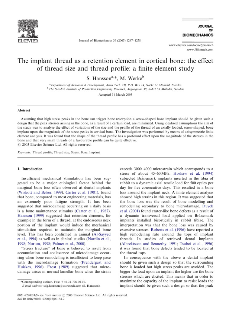 The Implant Thread As A Retention Element in Cortical Bone - The Effect ...