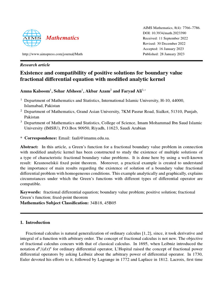 Paper 17 Sehar (Positive Solutions) 2023 | PDF | Green's Function | Function (Mathematics)