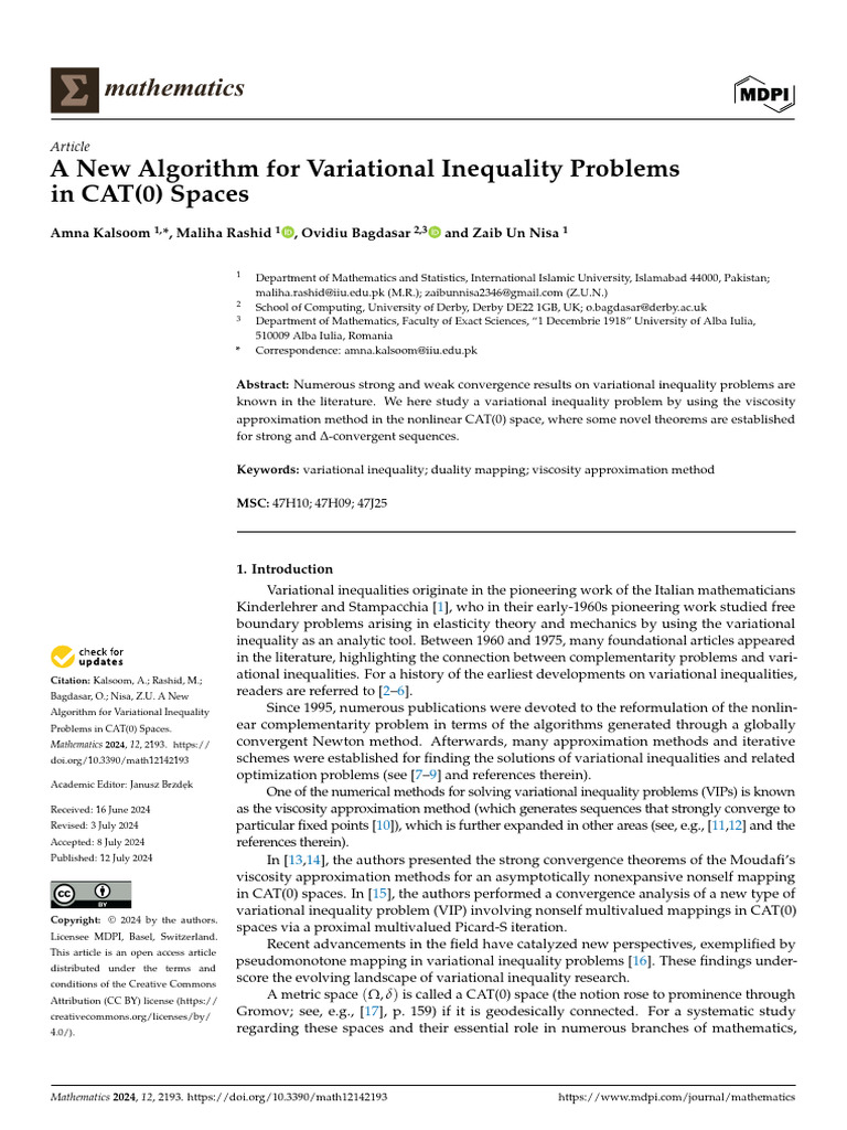 Paper 23 Variational Inequality Problems (With Zaib) | PDF | Mathematical Analysis | Mathematics