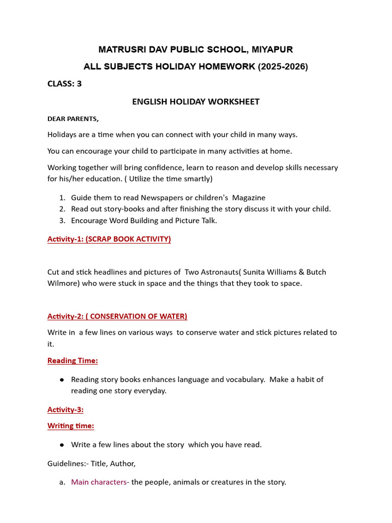 Class 3 All Subject Holiday Homework 2025-26-2 | PDF | Rupee | Numbers