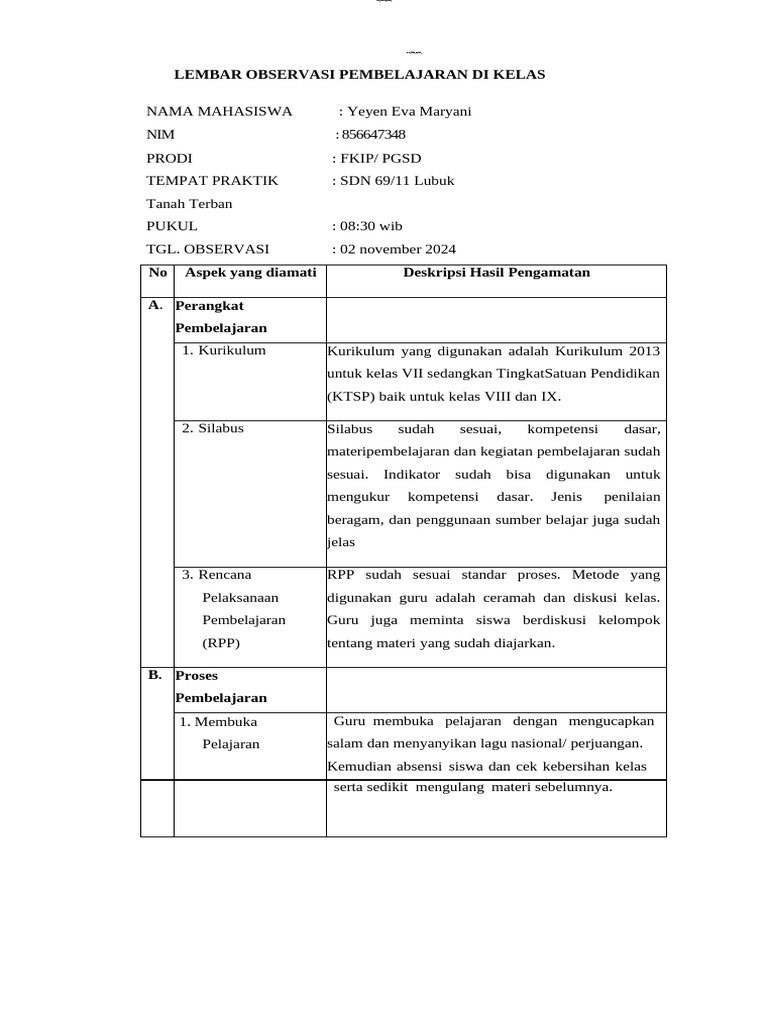 Tugas lembar observasi | PDF