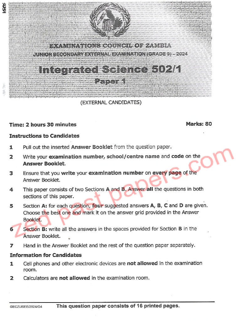 Intergrated Science 2024 Grade 9 GCE | PDF