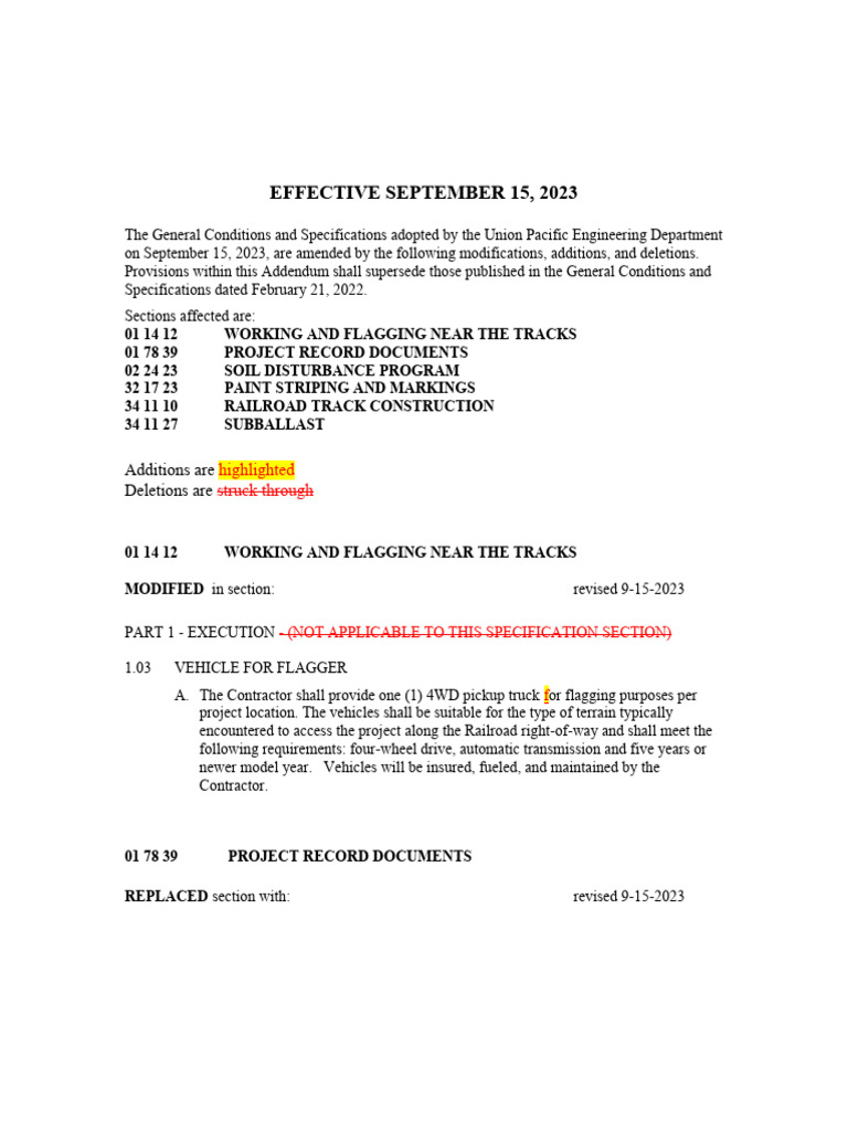 Union Pacific Engineering Addendum 2023 | PDF | Volatile Organic ...