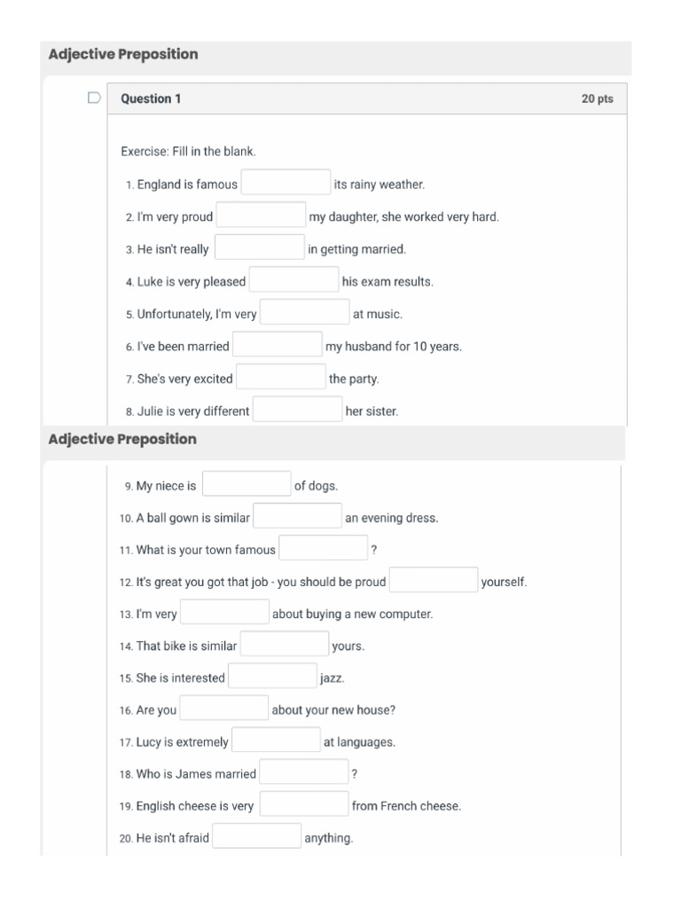 Adjective Preposition g5 s2 | PDF