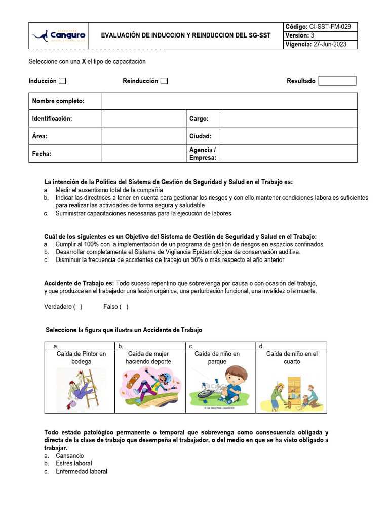 Evaluación de Inducción y Reinducción del SG-SST | PDF