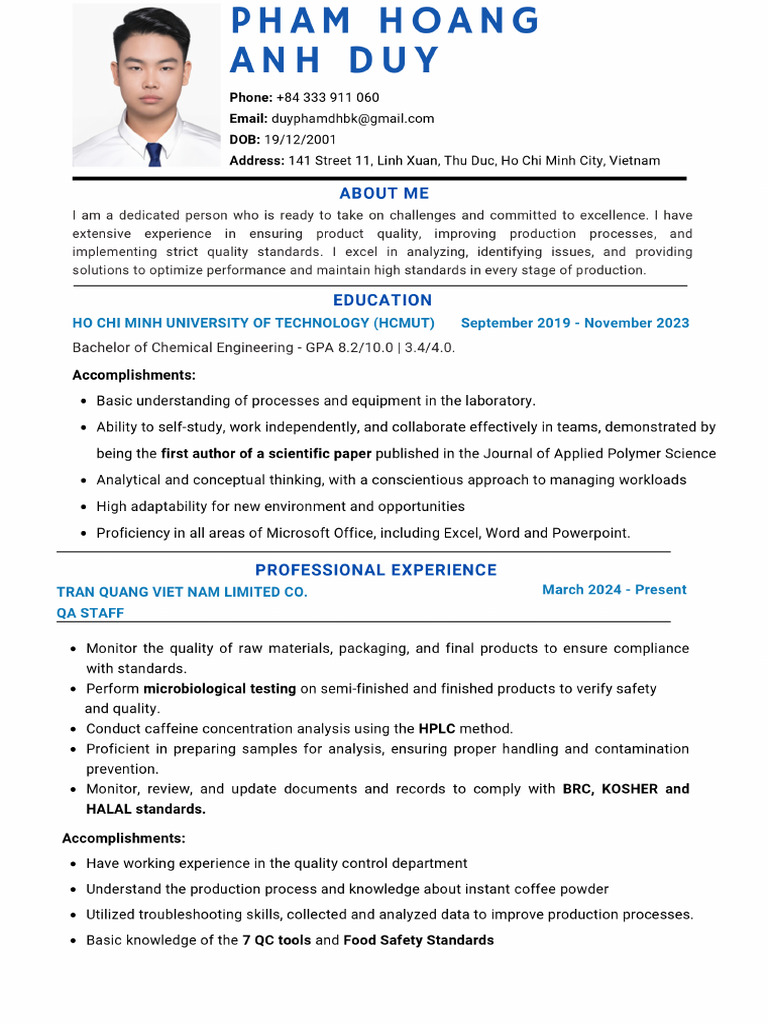 Pham Hoang Anh Duy - Lab Chemist | PDF