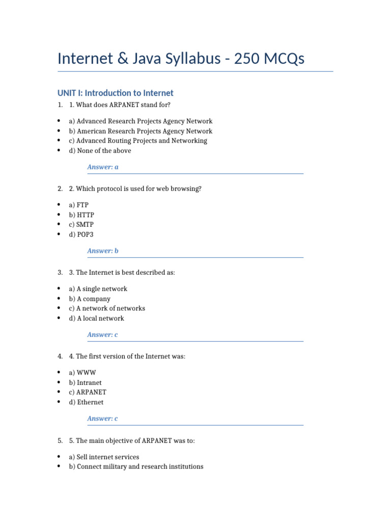 Internet and Java 250 MCQs | PDF
