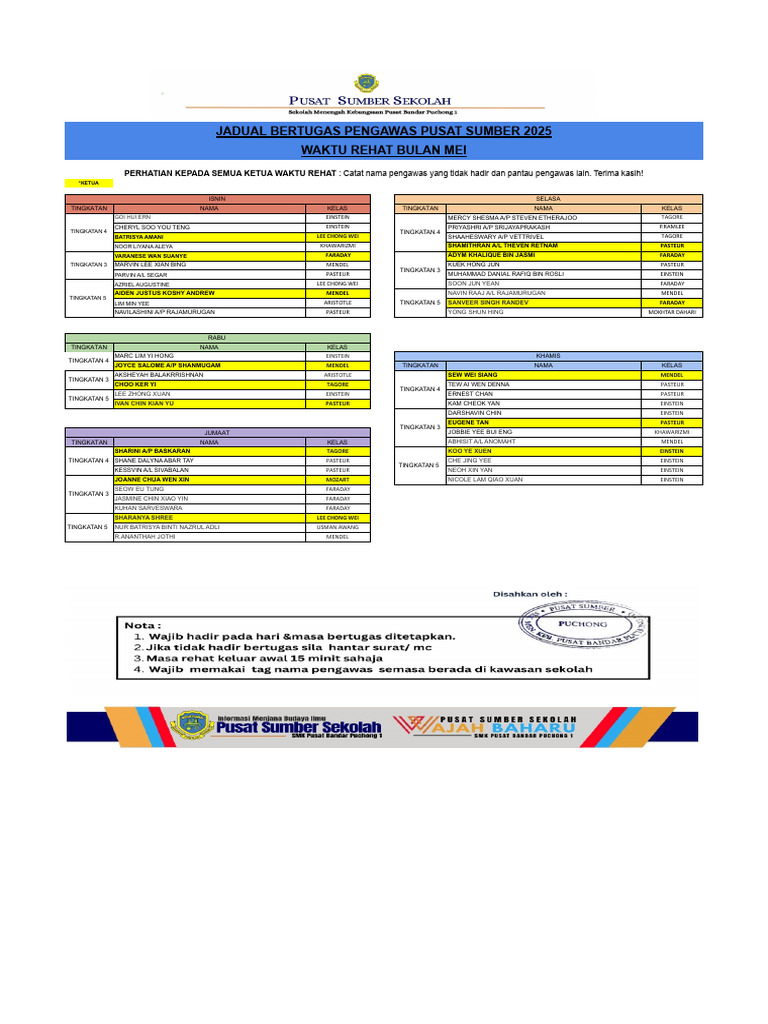 Jadual Bertugas Sesi Pagi 202 | PDF