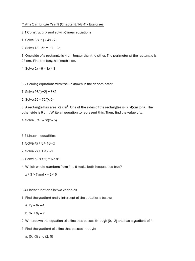 Math Cambridge Exercises - Chapter 8.1-8 | PDF