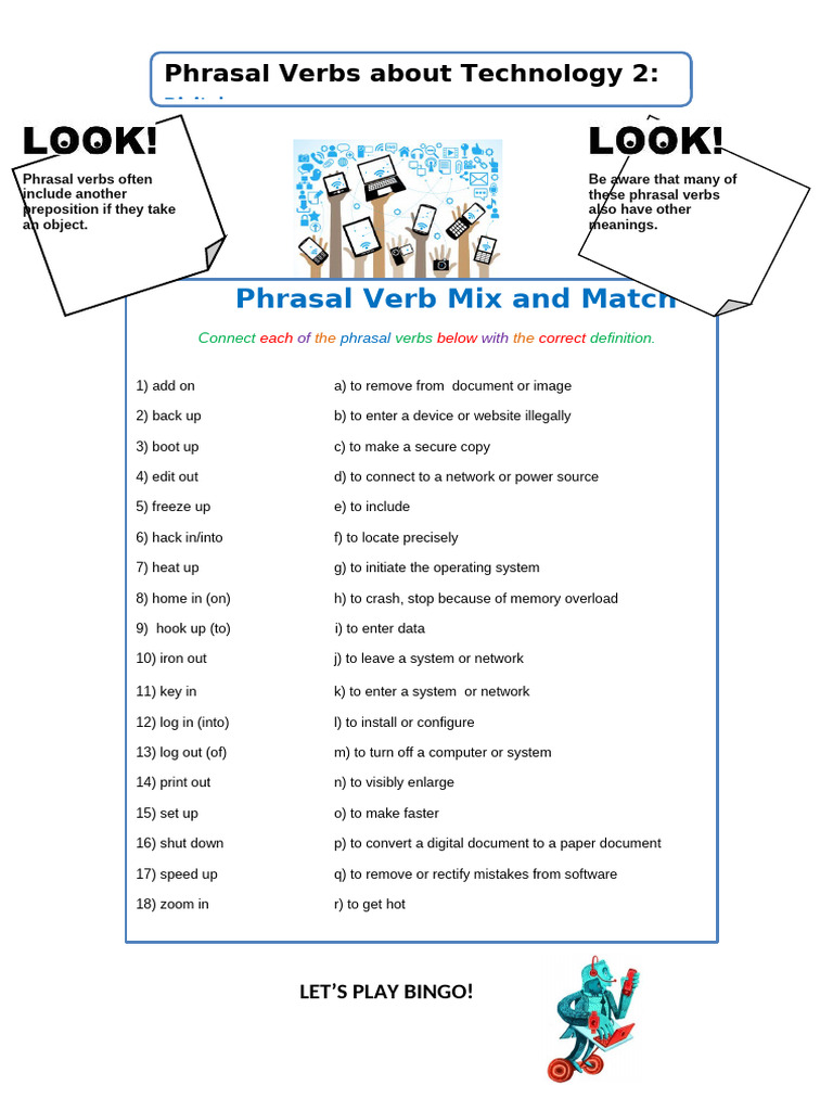 Phrasal Verbs About Technology 1 Digital CLT Communicative Language Teaching Resources Conv ...