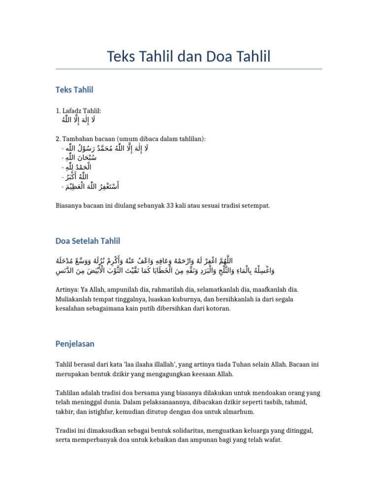 Teks Tahlil Dan Doa Tahlil | PDF