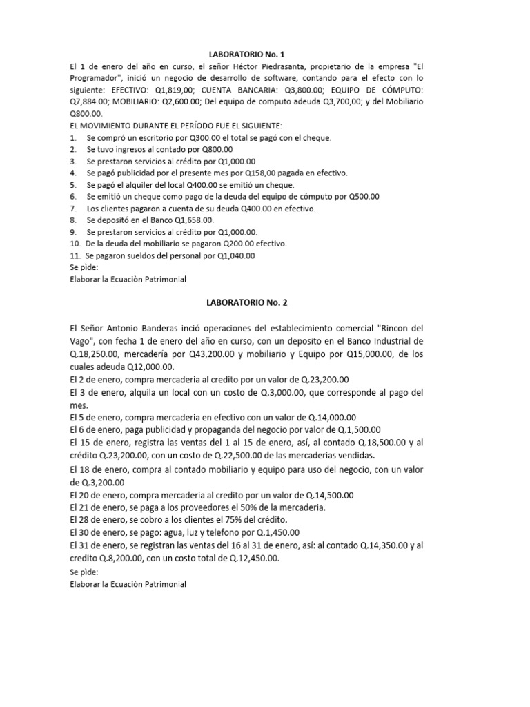 Laboratorios Ecuación Contable | PDF | Bancos | Dinero