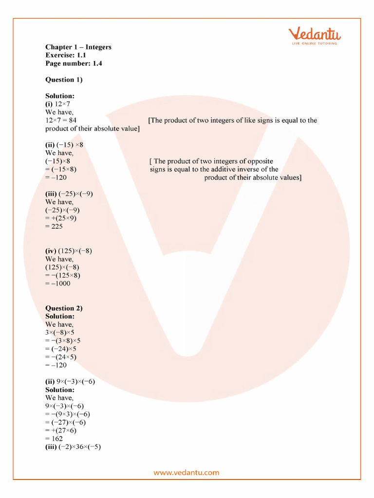 RD Sharma Class 7 Solutions Chapter 1 - Integers (Ex 1.1) Exercise 1.1 - Free PDF | PDF