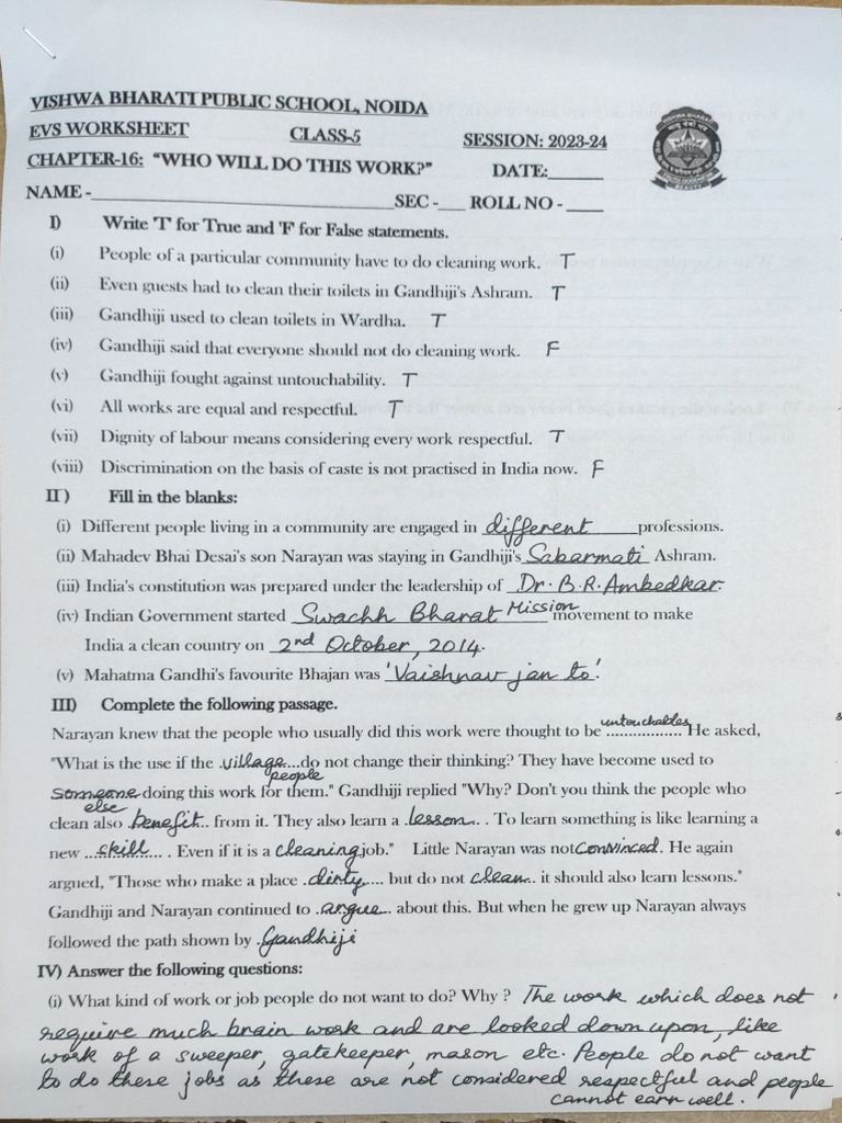 EVS Chapter 16 Worksheet Answer Key | PDF