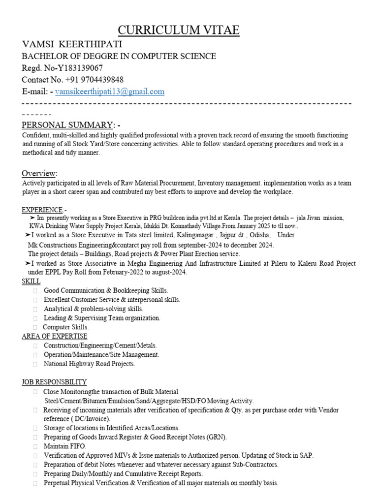 Vamsi Keerthipati RESUME | PDF | Inventory | Business