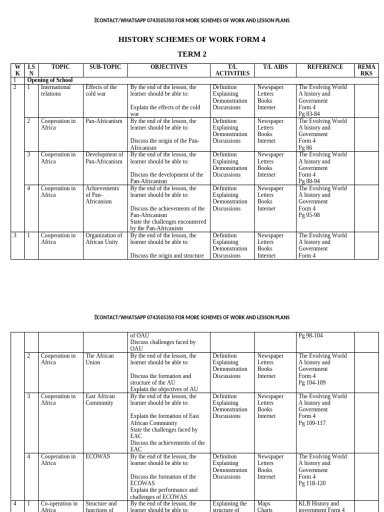 Form - 4 - Term - 2 - History - Schemes @0743505350 | PDF | Julius ...
