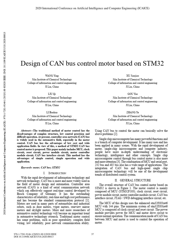 Design of CAN Bus Control Motor Based On STM32 | PDF | Office Equipment | Computer Science