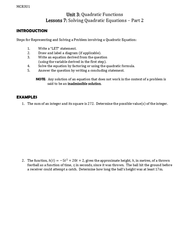 First Step in Solving Quadratics | PDF