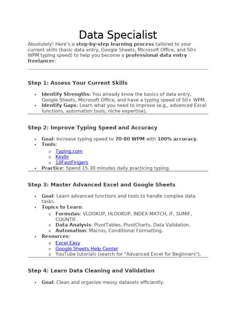 Data Specialist | PDF | Microsoft Excel | Databases
