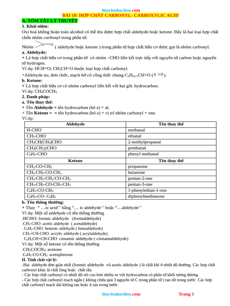 18 Ly Thuyet Va Bai Tap Hop Chat Carbonyl Cacboxylic Acid | PDF