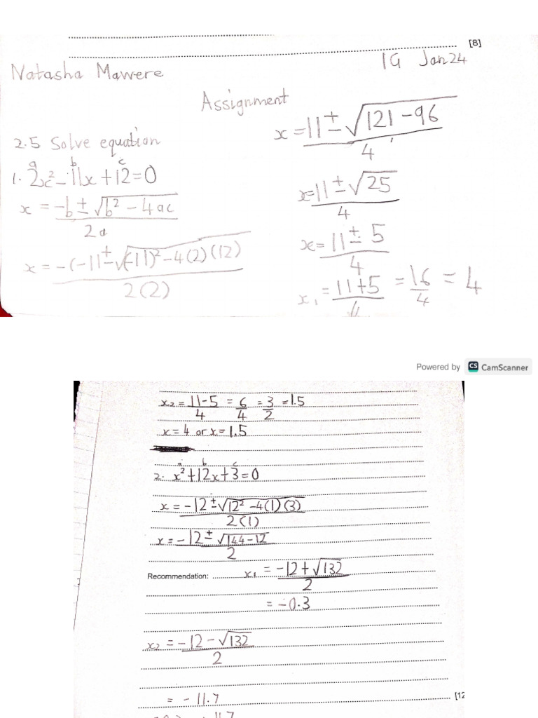 Natasha Mawere IGCSE Jan24 Maths Assignments 2.5 and2.6 | PDF
