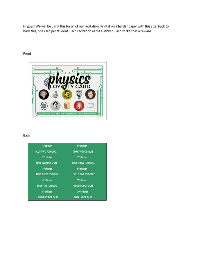Recitation Sticker Reward System | PDF