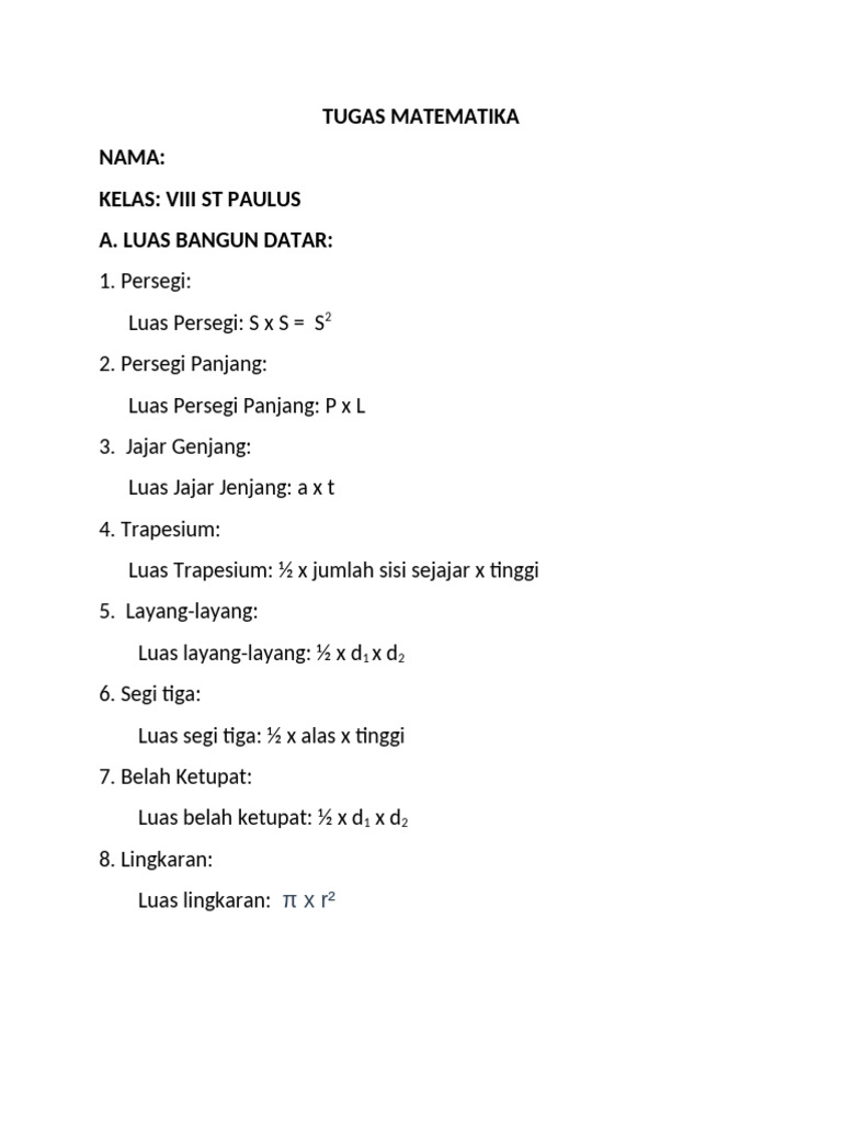 tugas mtk rumus bangu datar dan bangun ruang | PDF
