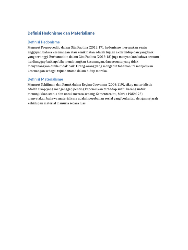 Definisi Hedonisme Dan Materialisme | PDF