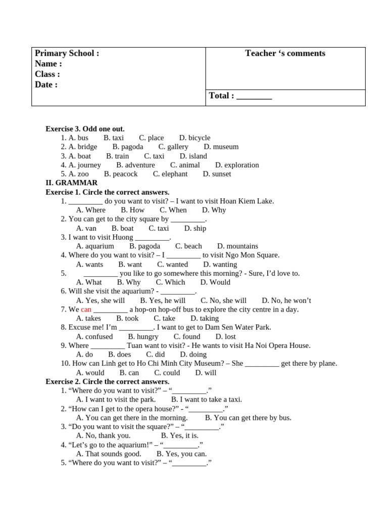 Unit 18 Means of Transport Test 1 | PDF