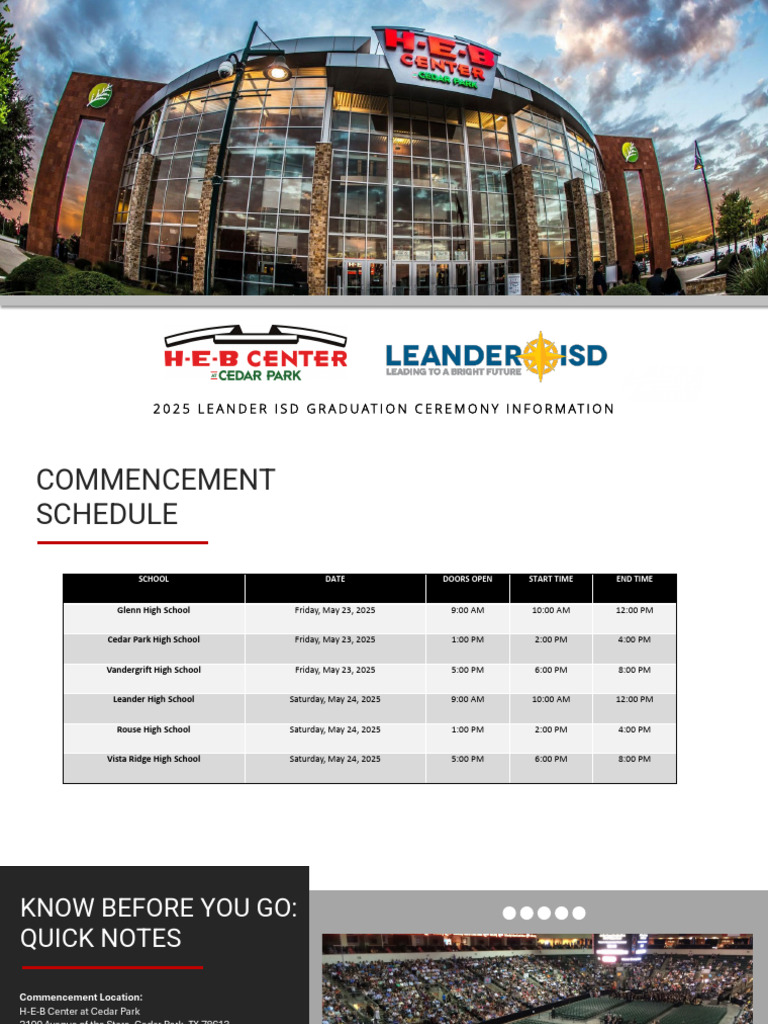 2025 Leander ISD Graduation Info Packet HEB Center at Cedar Park | PDF ...
