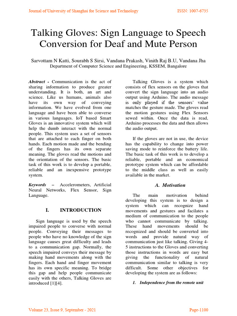 Talking Gloves for Sign Language Conversion | PDF | Raspberry Pi ...