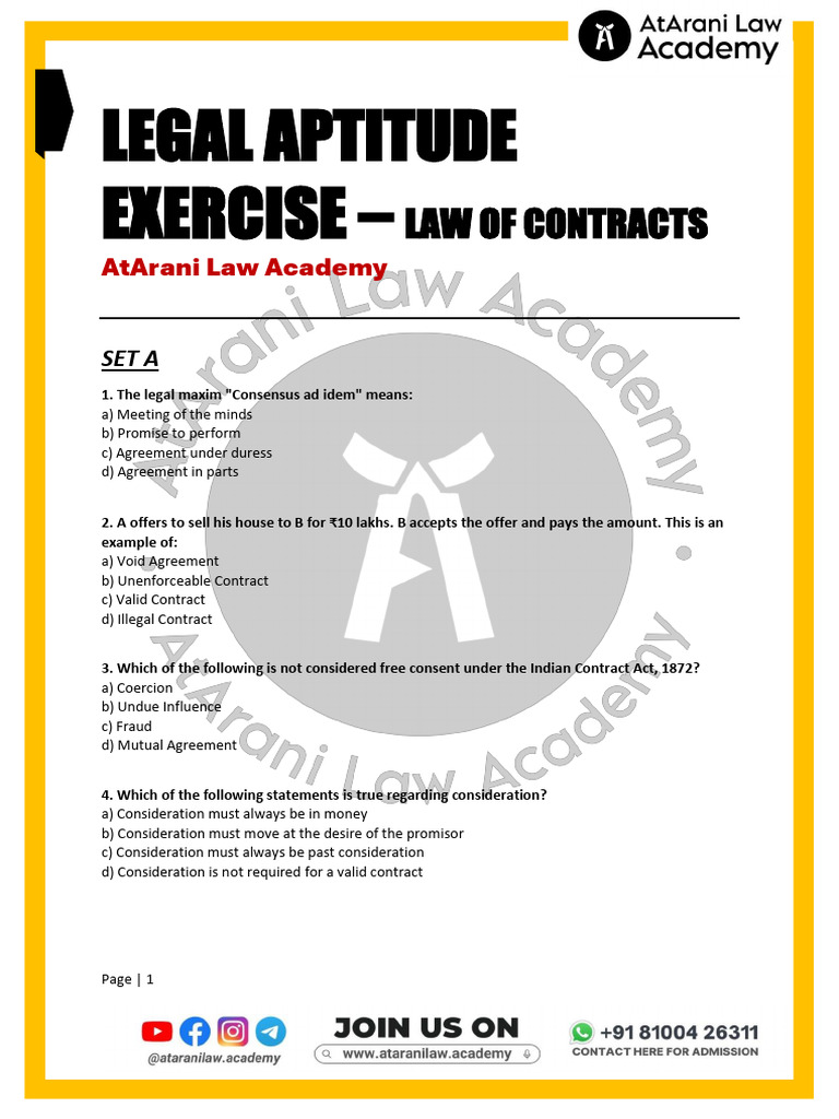Legal Aptitude Exercise 01 - Atarani Law Academy | PDF | Justice ...