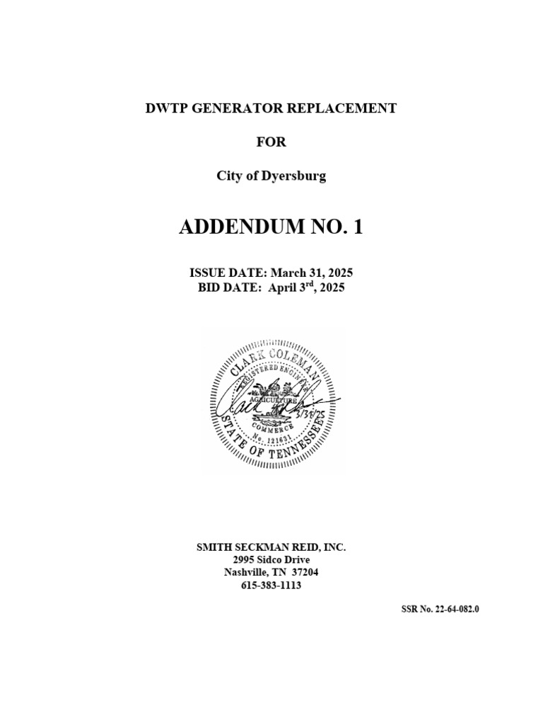 DWTP Generator Replacement Addendum 1 | PDF | Document