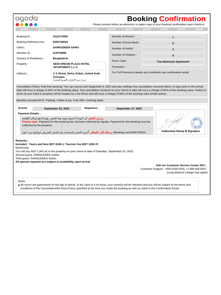 Agoda Booking Confirmation Details | PDF