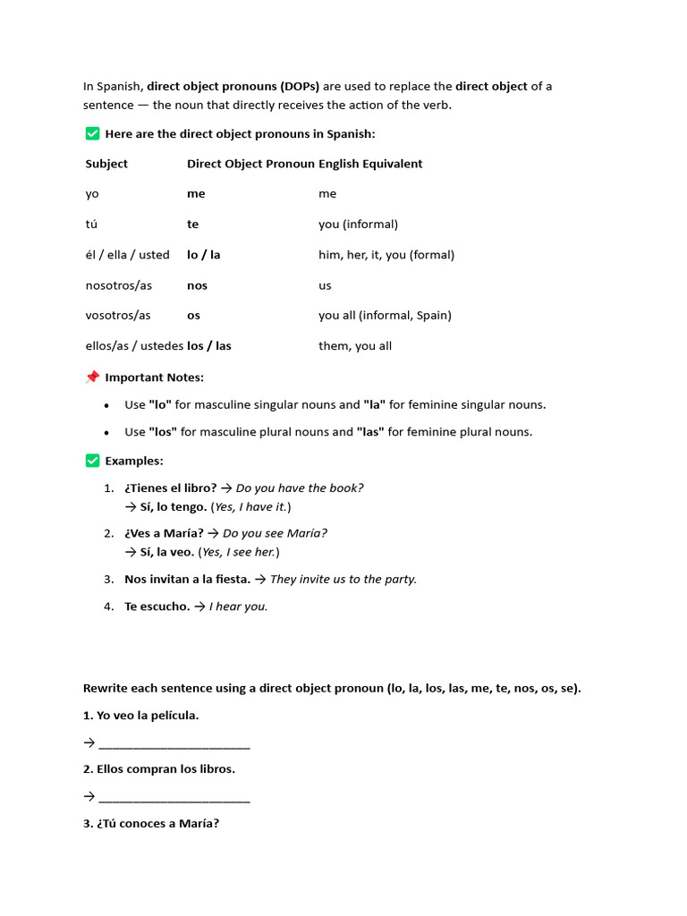 Direct Object Pronouns | PDF