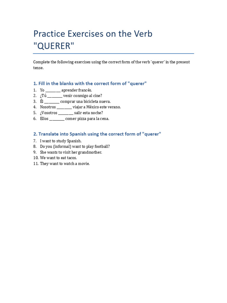 Querer Verb Practice Exercise | PDF