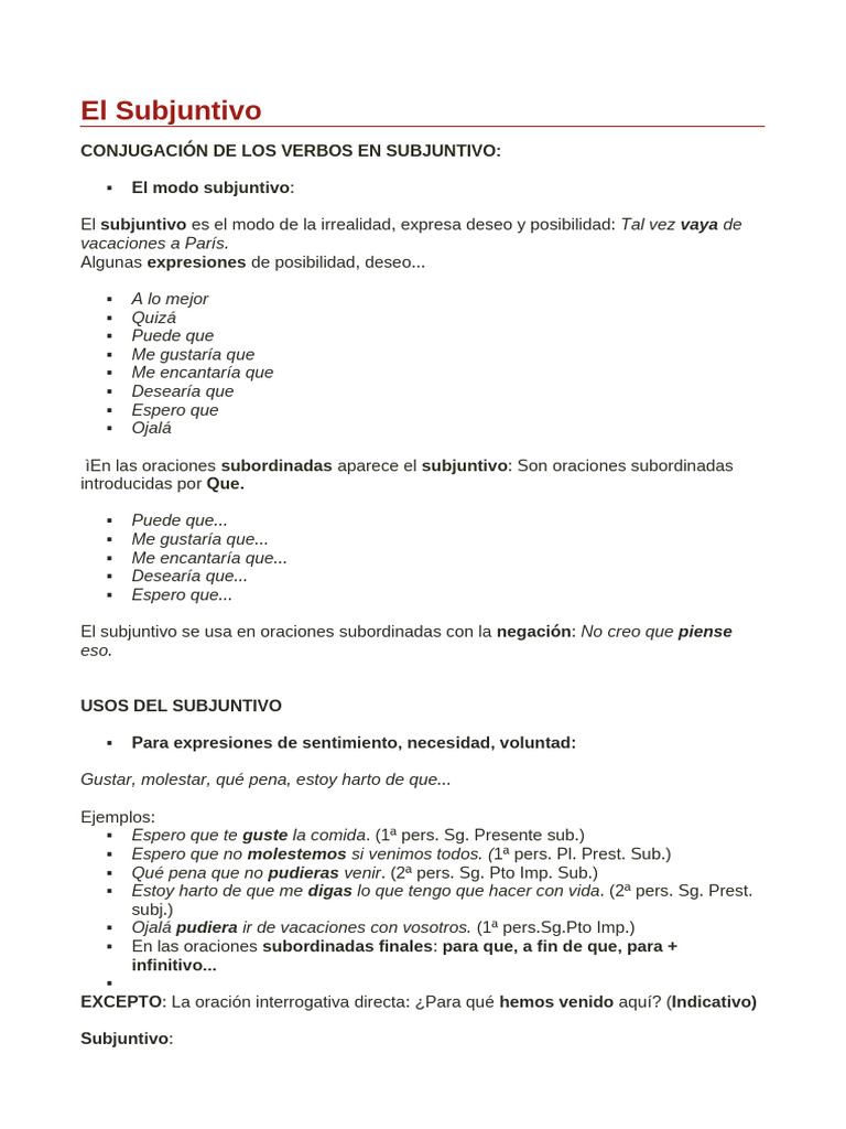 El Subjuntivo | PDF | Lingüística | Conjugación gramatical