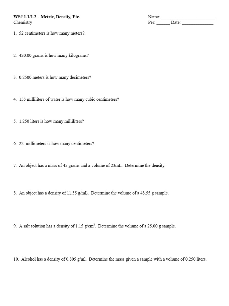 WS1.1 Metric Density Sci Not Error | PDF